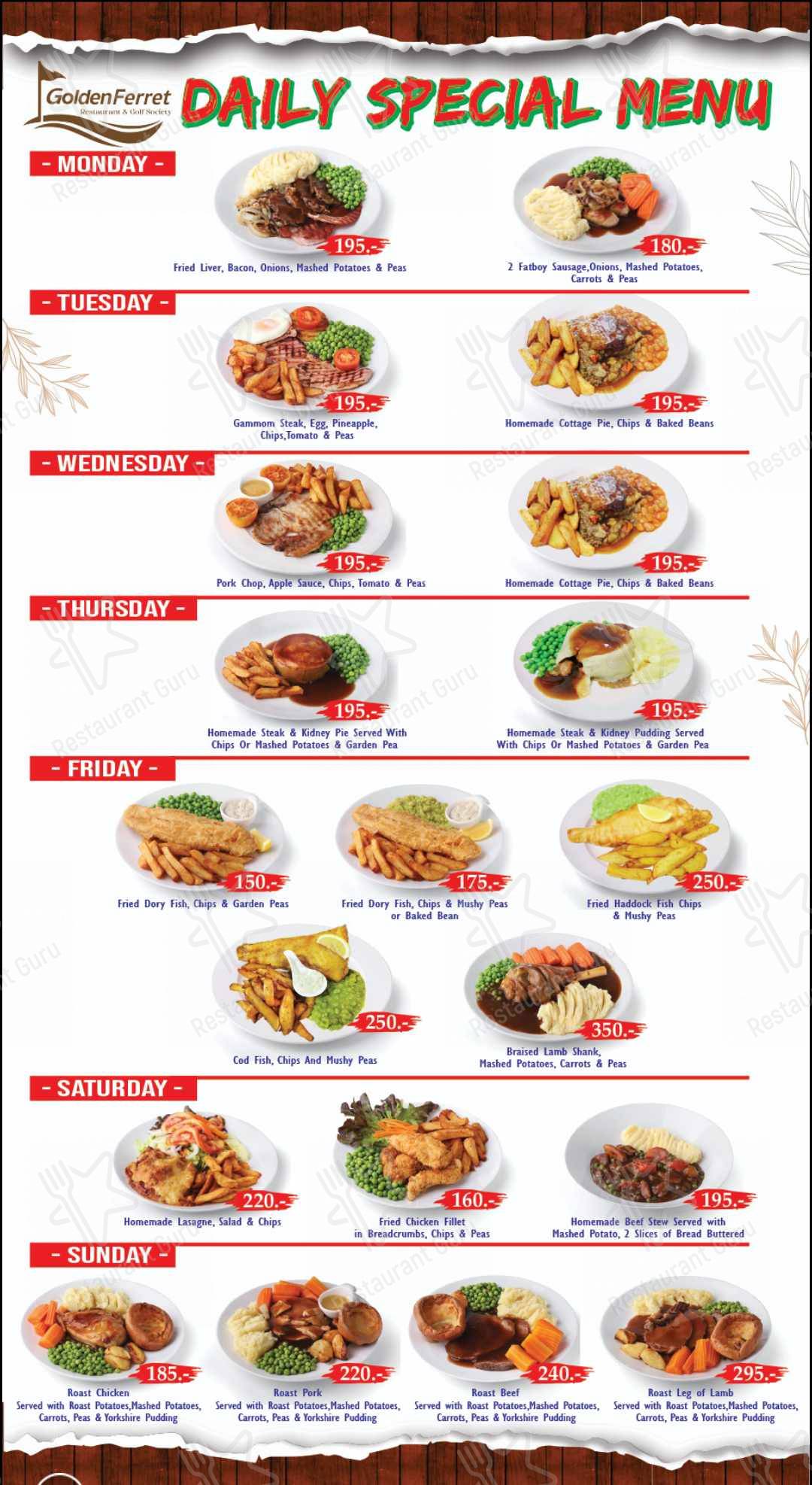Menu at The Golden Ferret Restaurant and Golf Society Pattaya, Pattaya City