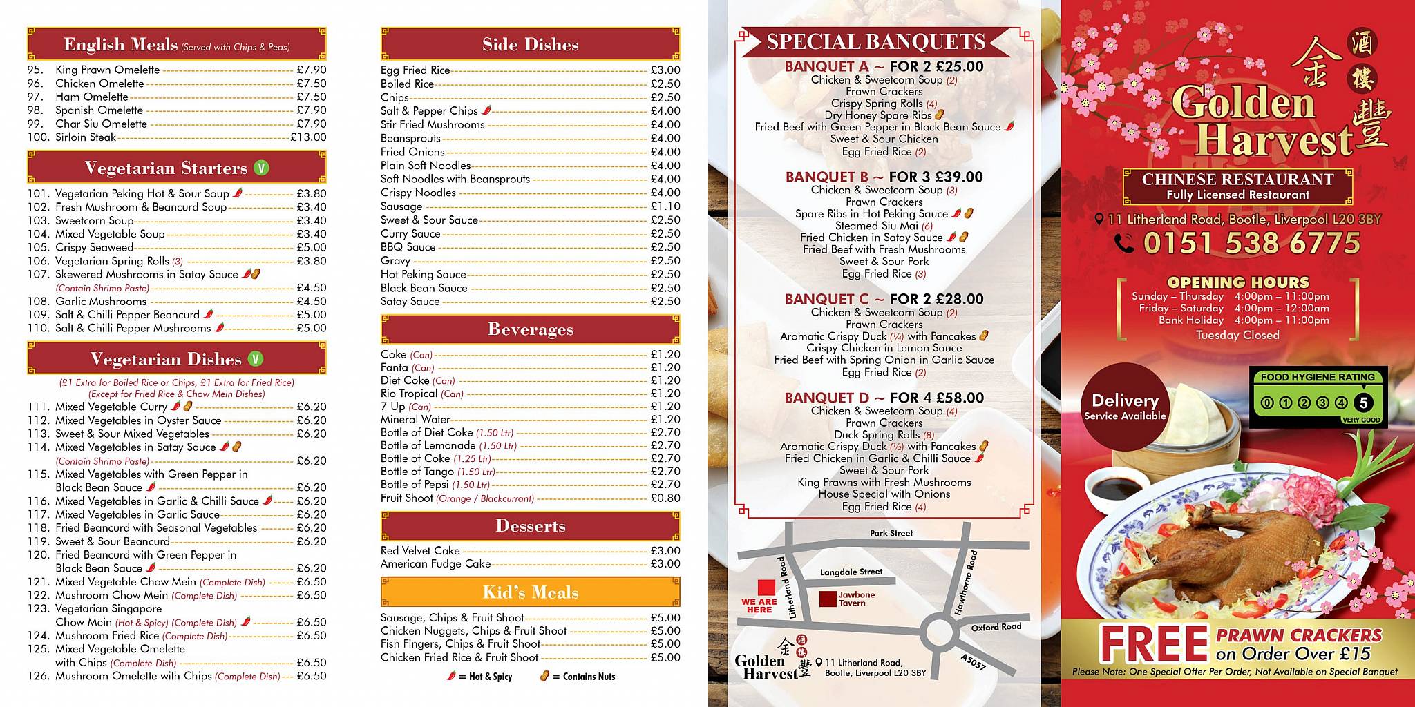 Menu at The Golden Harvest chinese restaurant, Bootle, 9-11 Litherland Rd