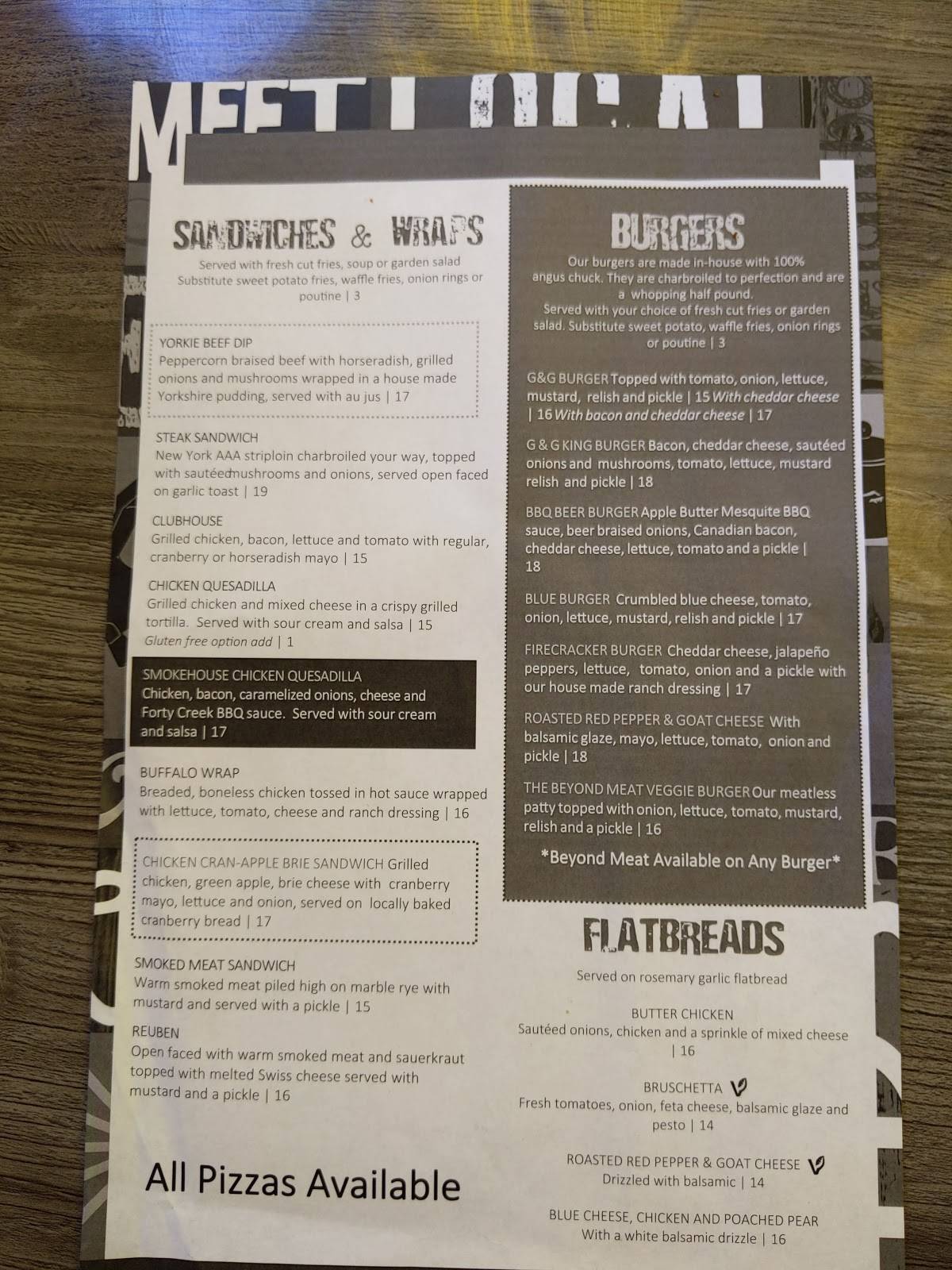 Menu at The Goose & Gridiron pub & bar, Merrickville-Wolford