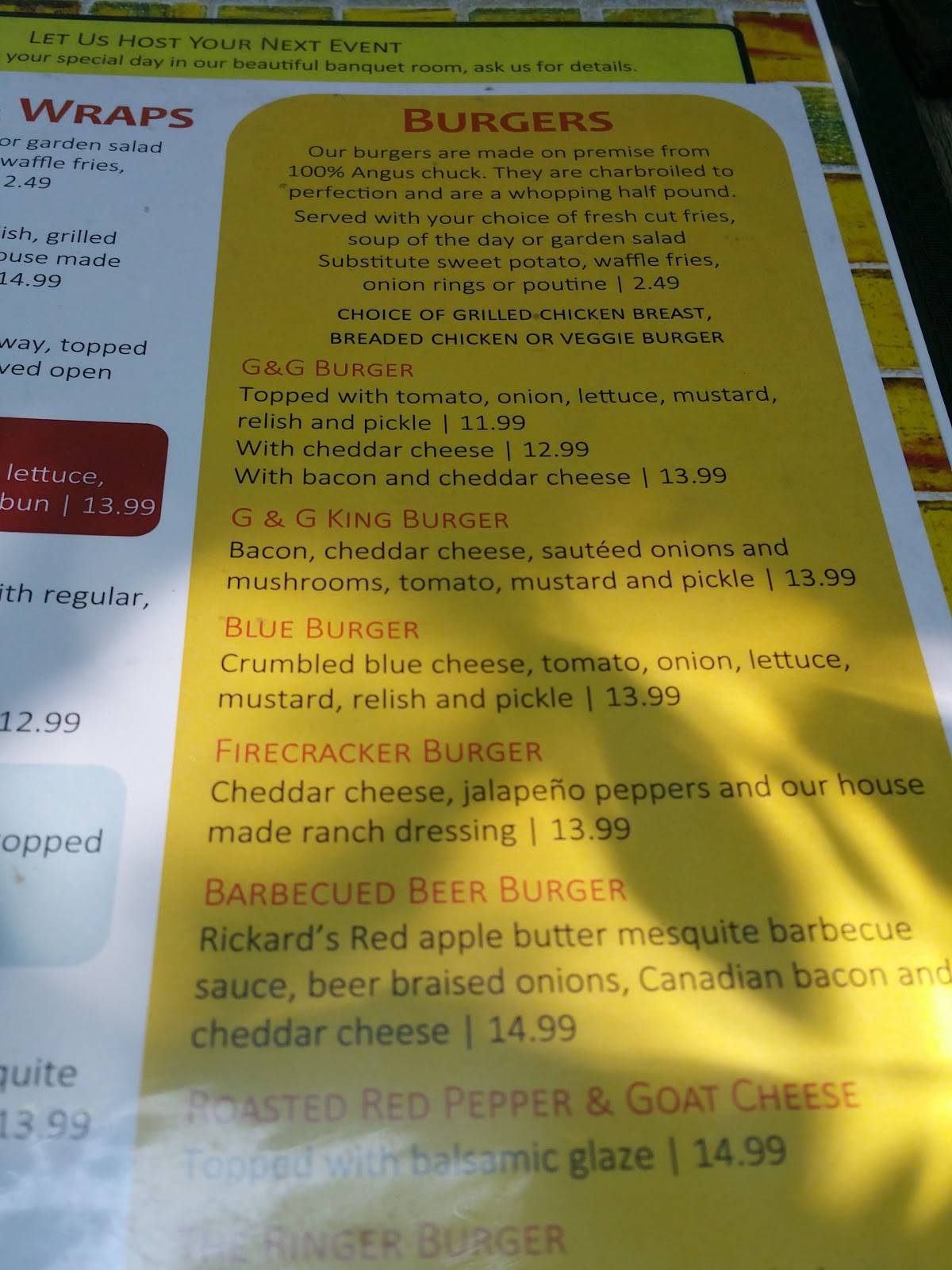Menu at The Goose & Gridiron pub & bar, Merrickville-Wolford