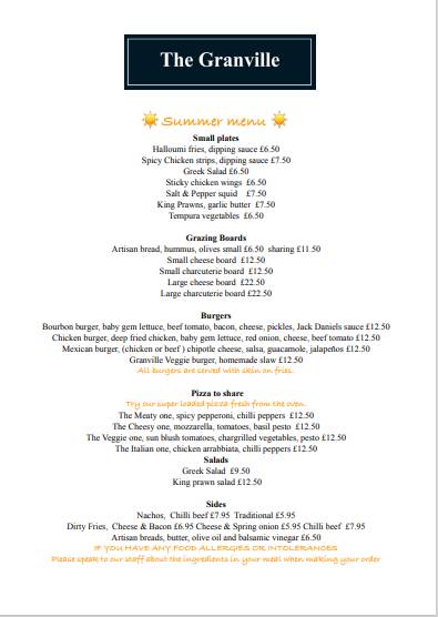 Menu at The Granville pub & bar, Rochester