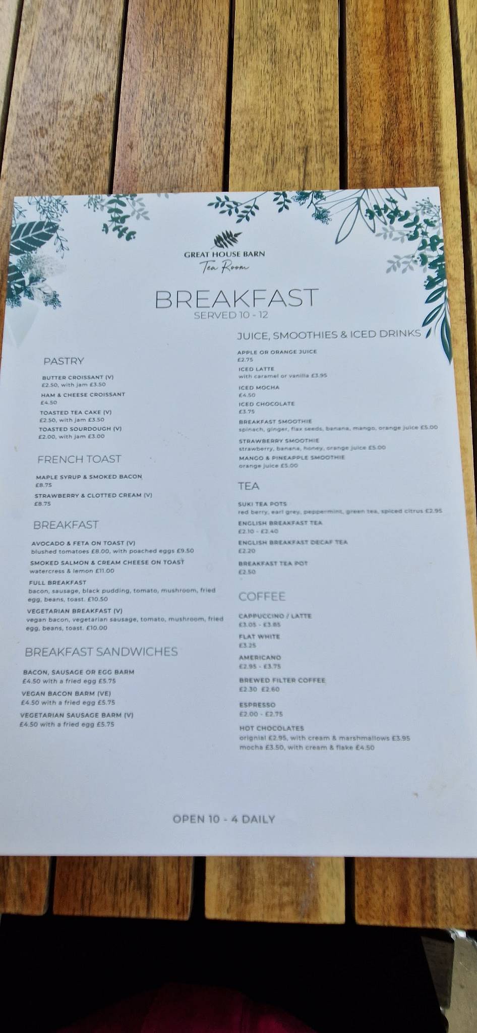 Menu at The Great House Barn, Bolton