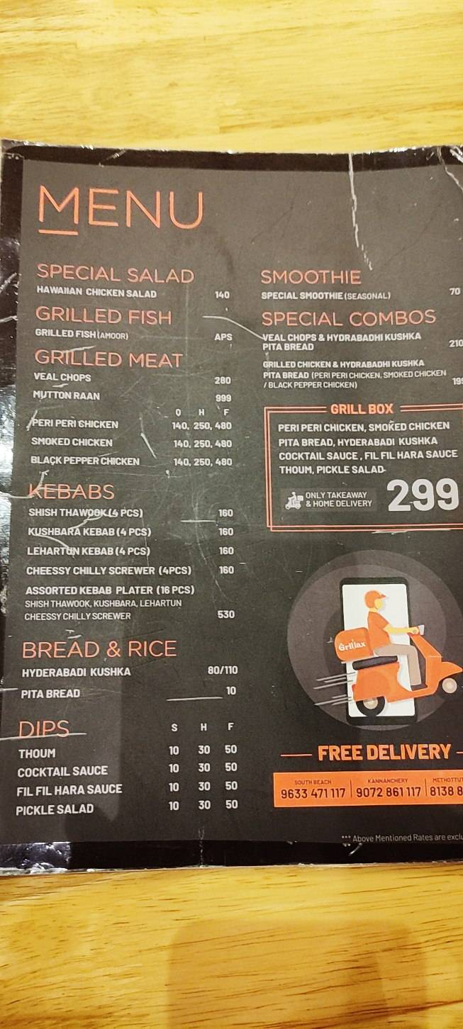 Menu at The Grillax - South Beach, Kozhikode