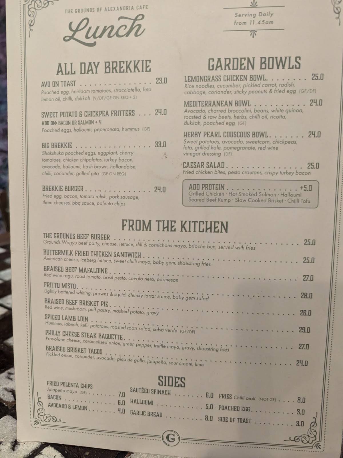 Menu at The Grounds of Alexandria pub & bar, Alexandria