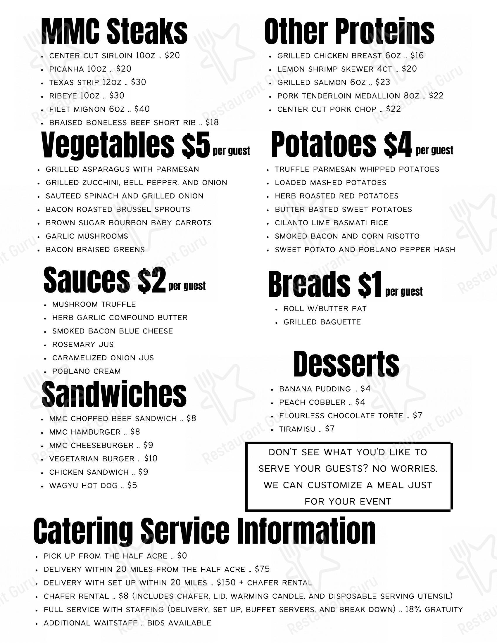 Menu at The Half Acre BBQ, Midland