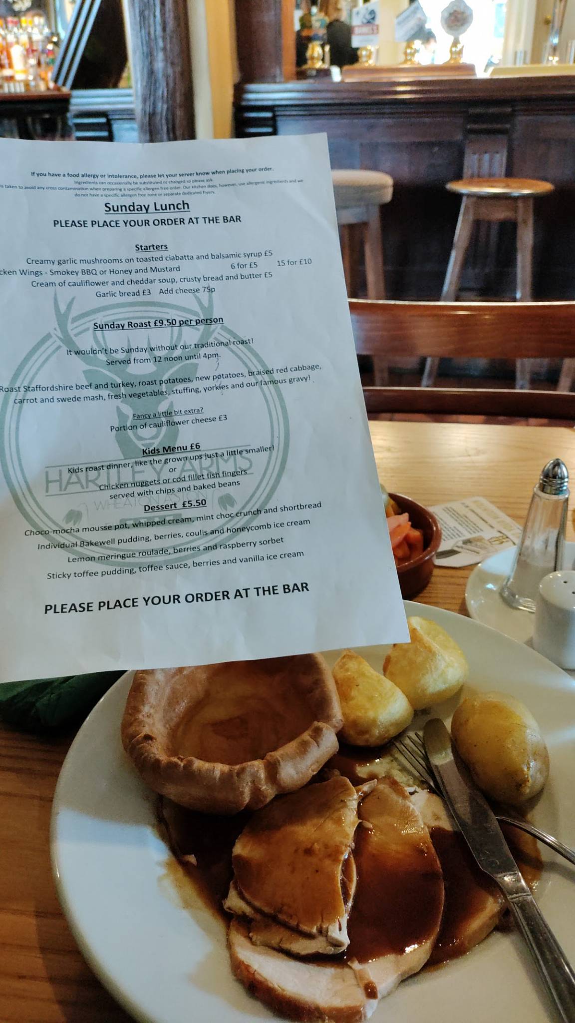 Menu at The Hartley Arms pub & bar, Brewood