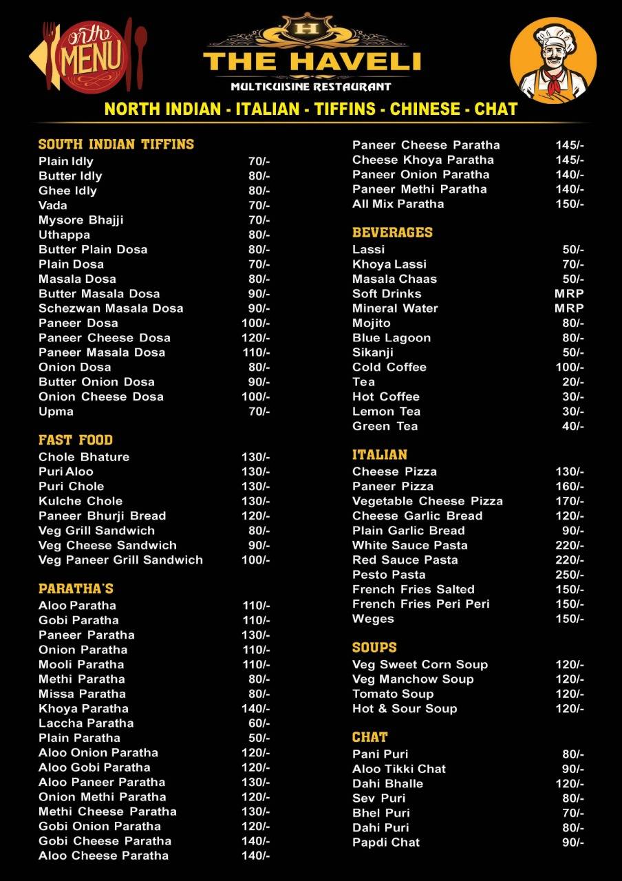 Menu at The Haveli, Hyderabad