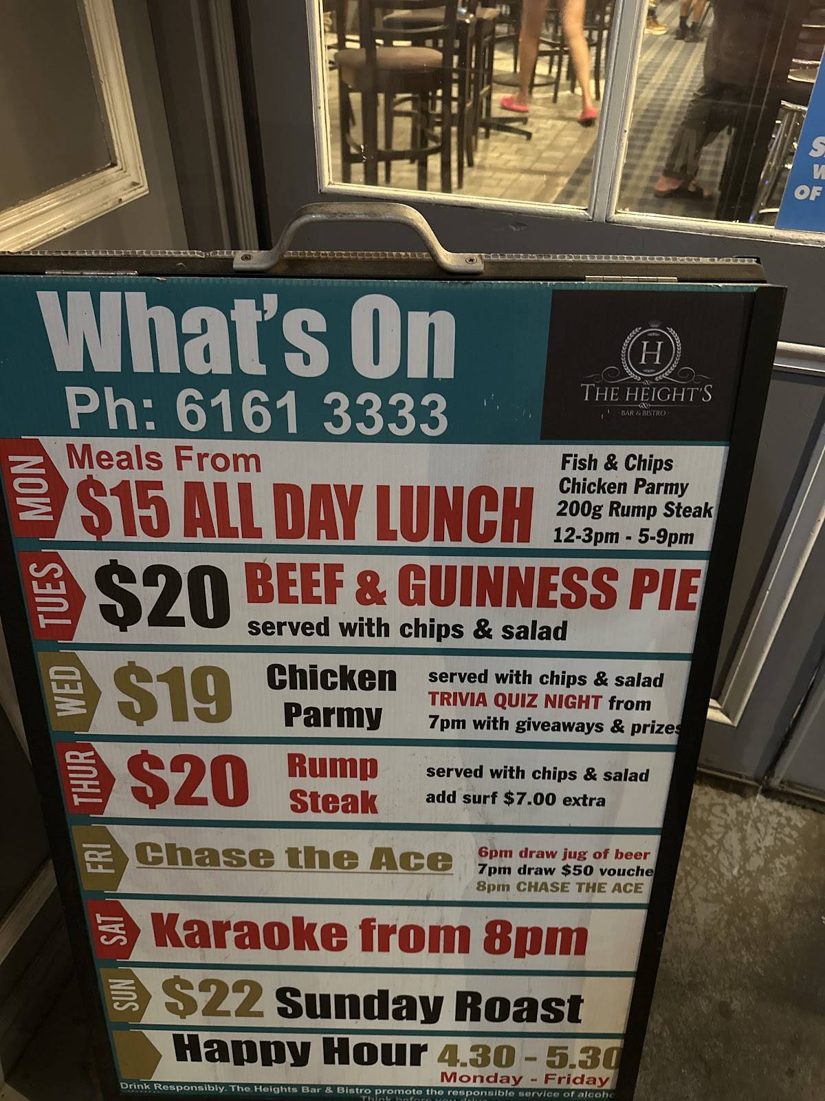Menu at The Heights Bar & Bistro, Alexander Heights