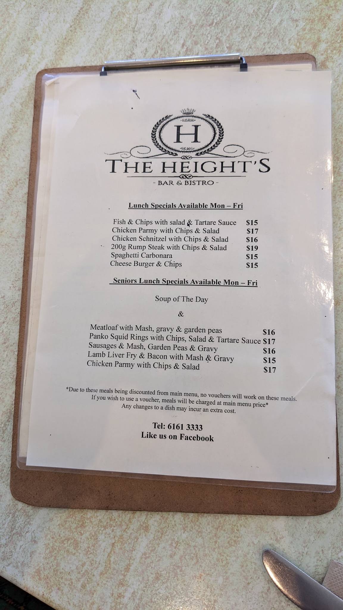 Menu at The Heights Bar & Bistro, Alexander Heights