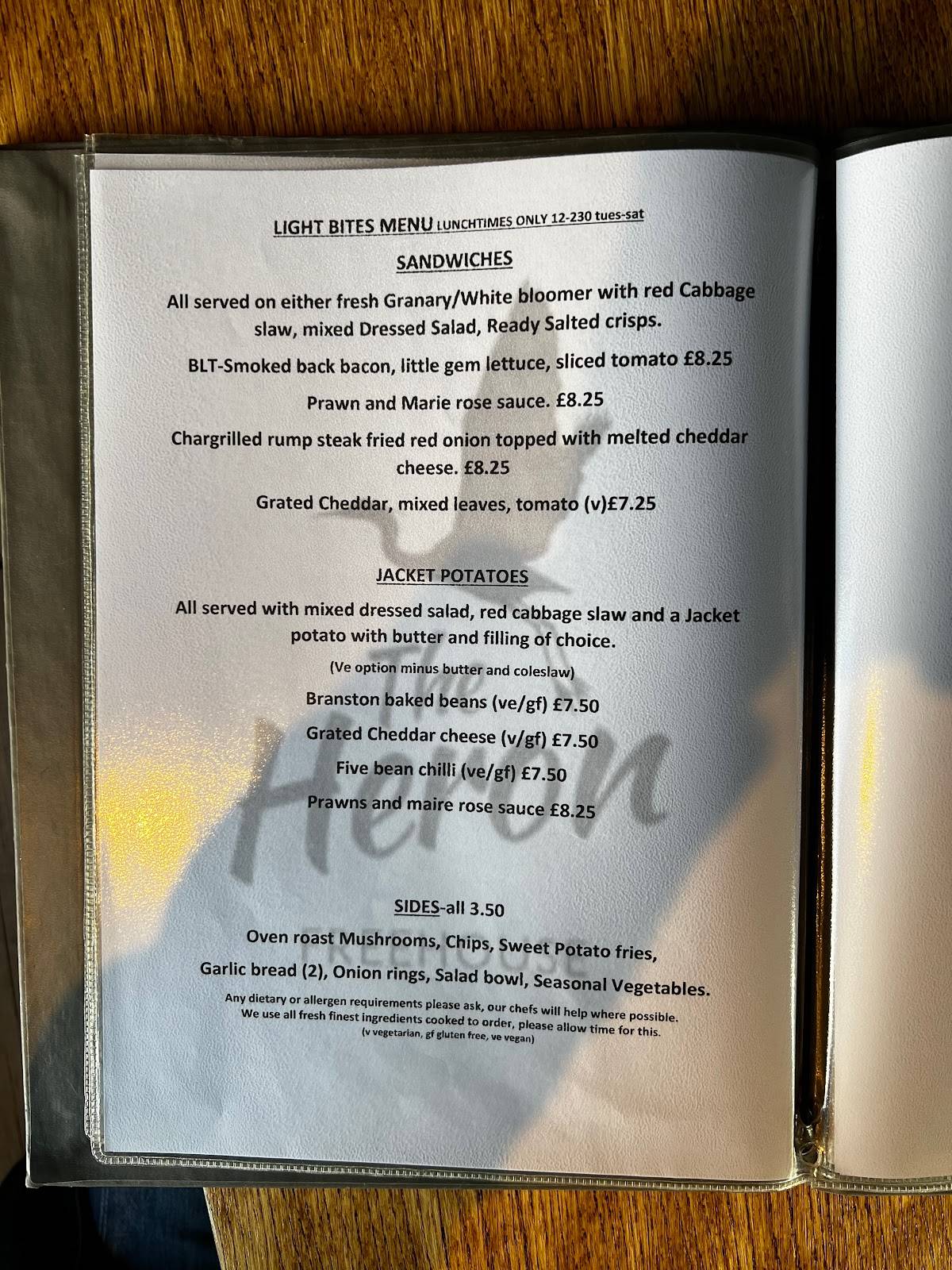 Menu at The Heron pub & bar, Downham Market