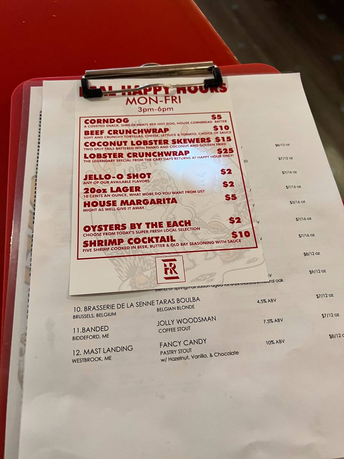 Menu at The Highroller Lobster Co. pub & bar, Portland