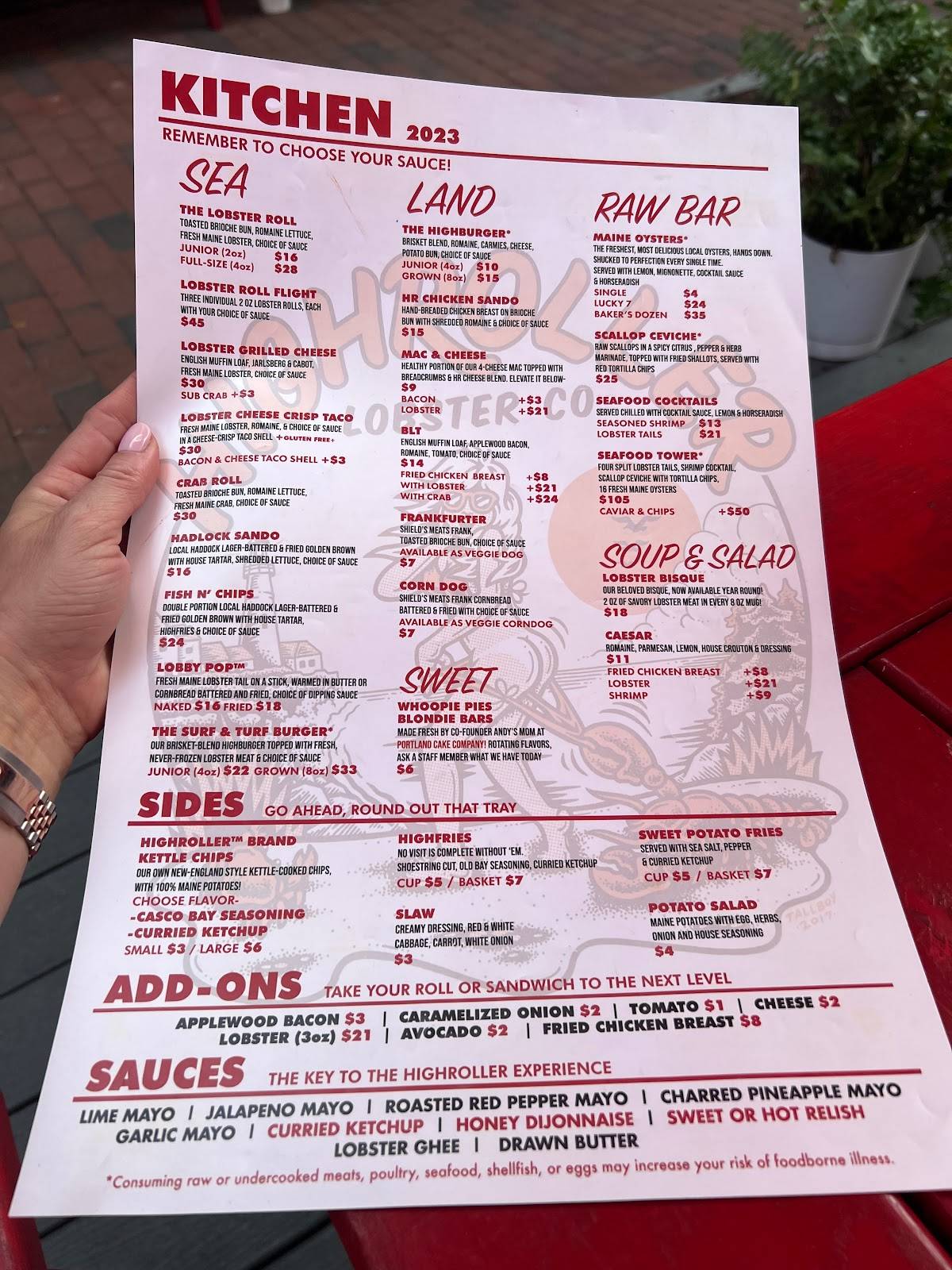 Menu at The Highroller Lobster Co. pub & bar, Portland