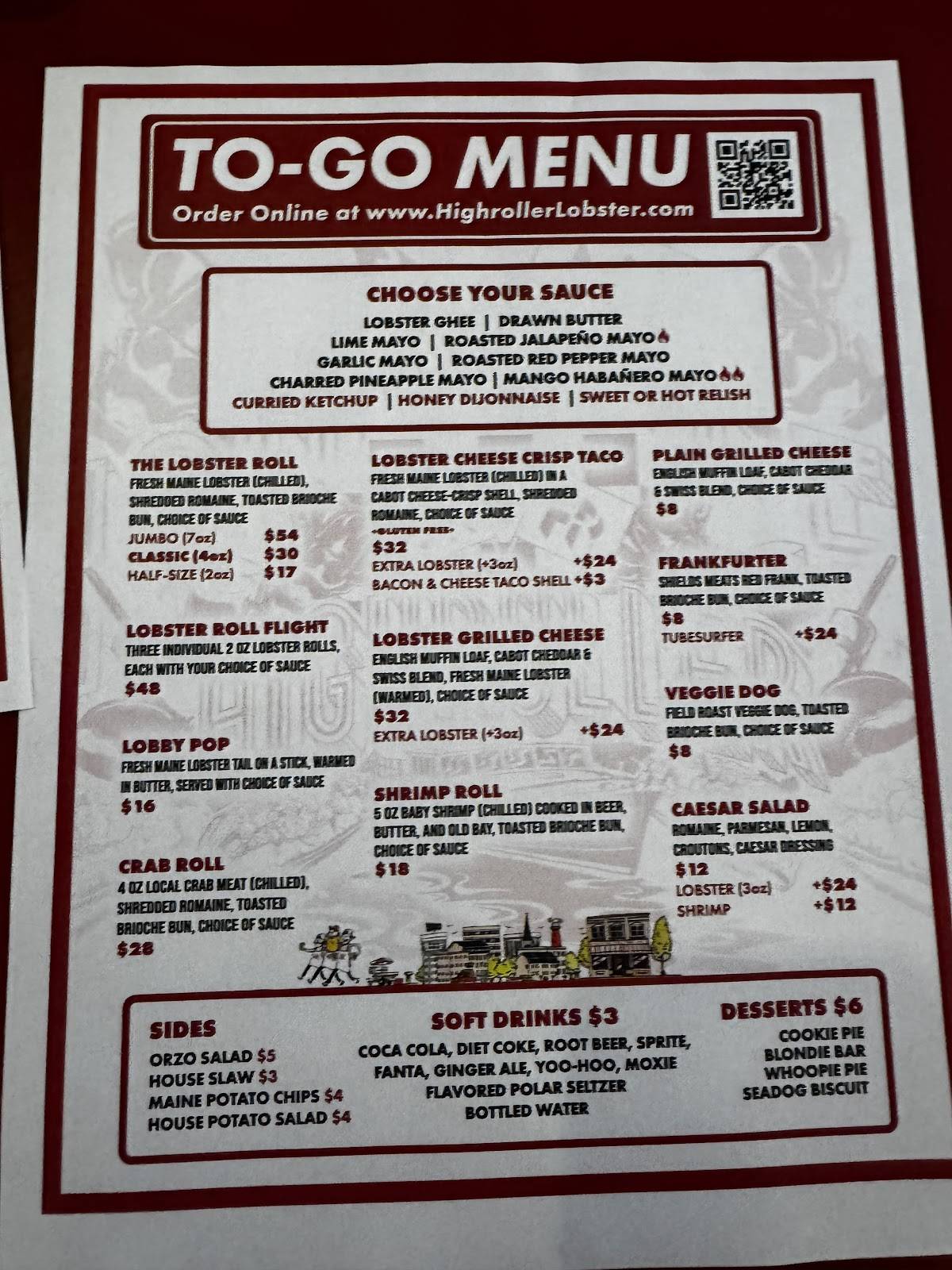 Menu at The Highroller Lobster Co. pub & bar, Portland