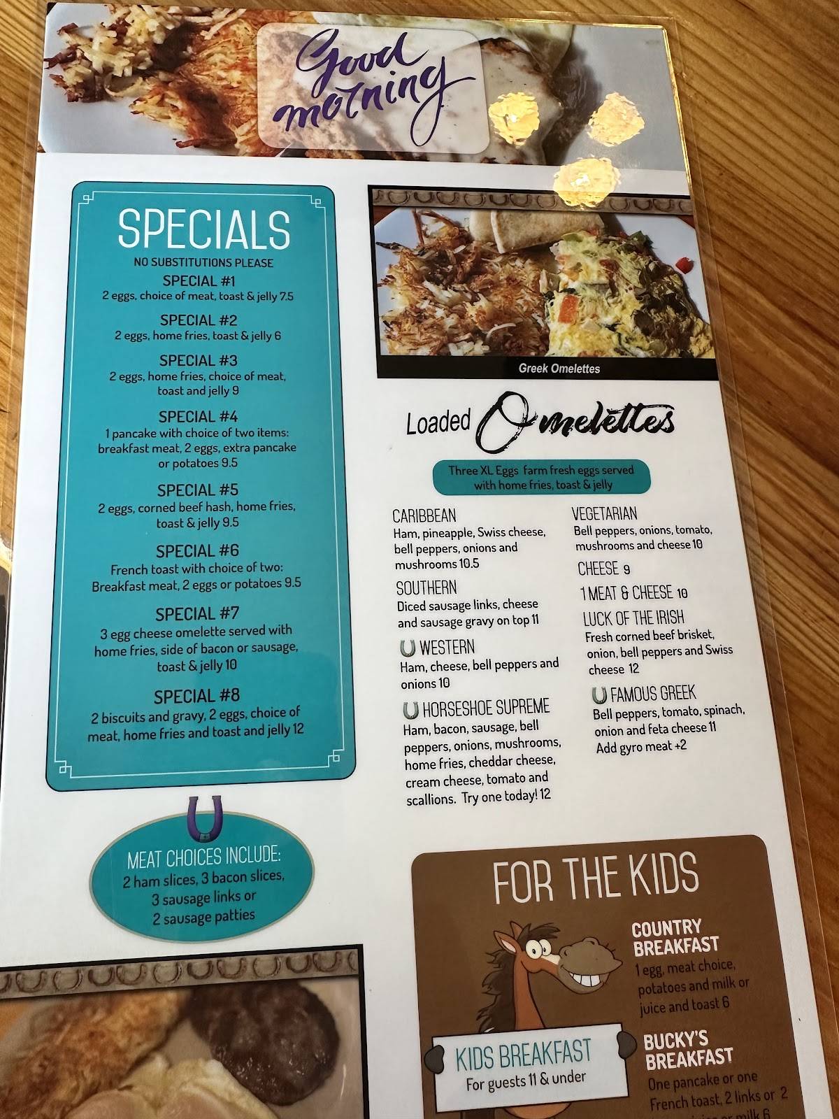 Menu at The Horseshoe Grill restaurant, Brown City