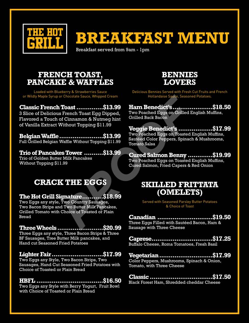 Menu at The Hot Grill restaurant, St. Albert