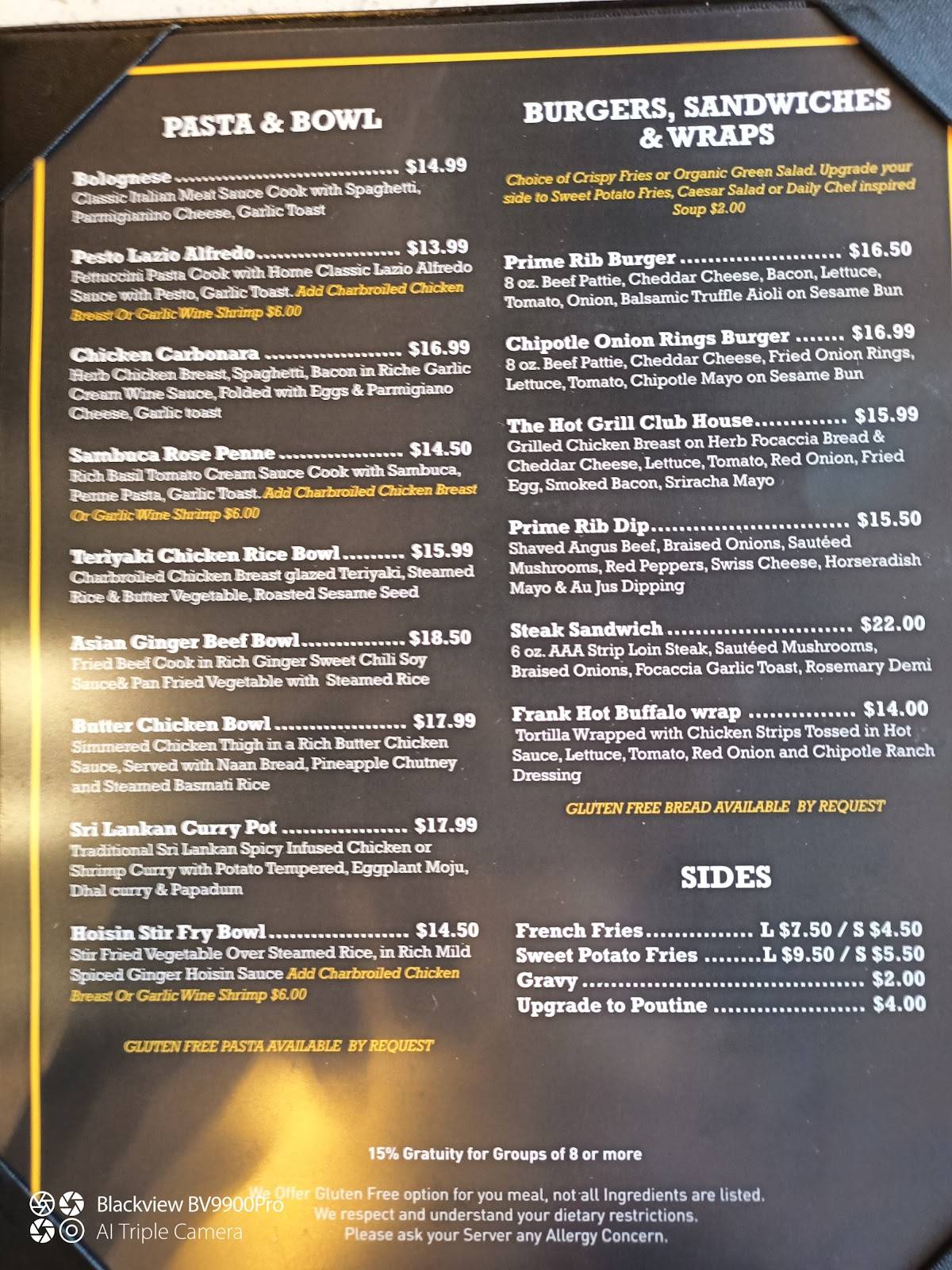 Menu at The Hot Grill restaurant, St. Albert