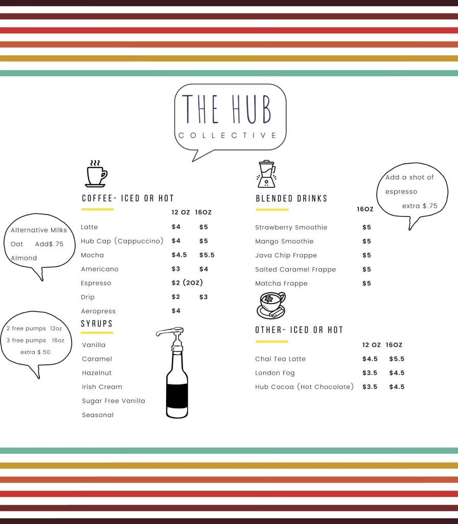Menu at The Hub Coffee Co., Hooker