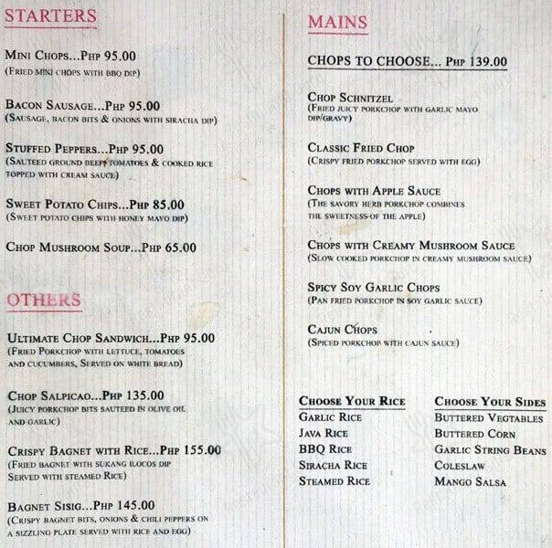 Carta del restaurante The Hungry Pig, Ciudad Quezon