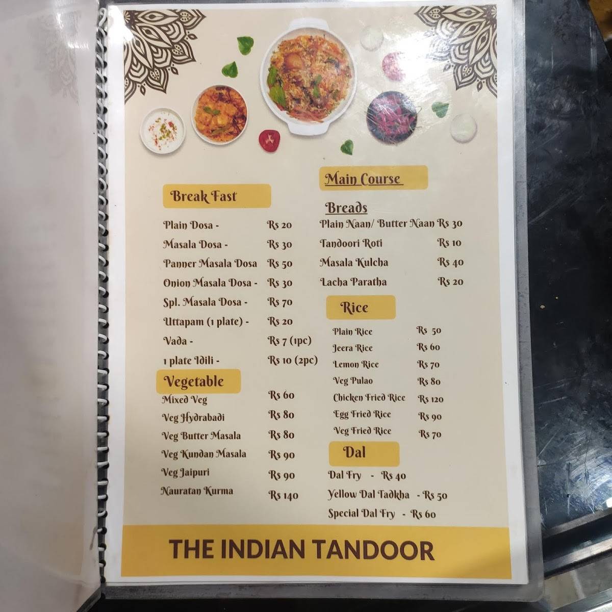 Menu at The Indian Tandoor, Rourkela