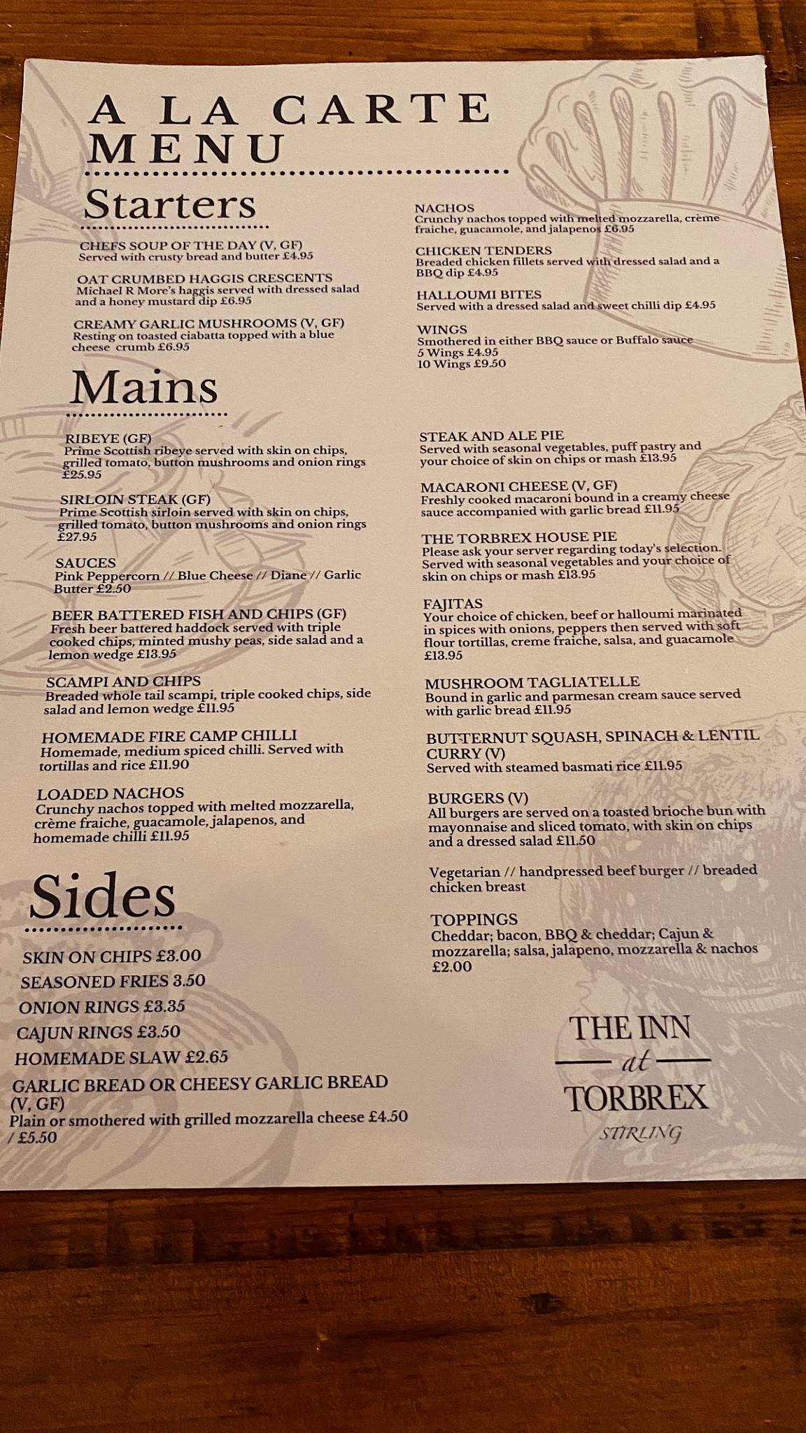 Menu at The Inn at Torbrex pub & bar, Stirling