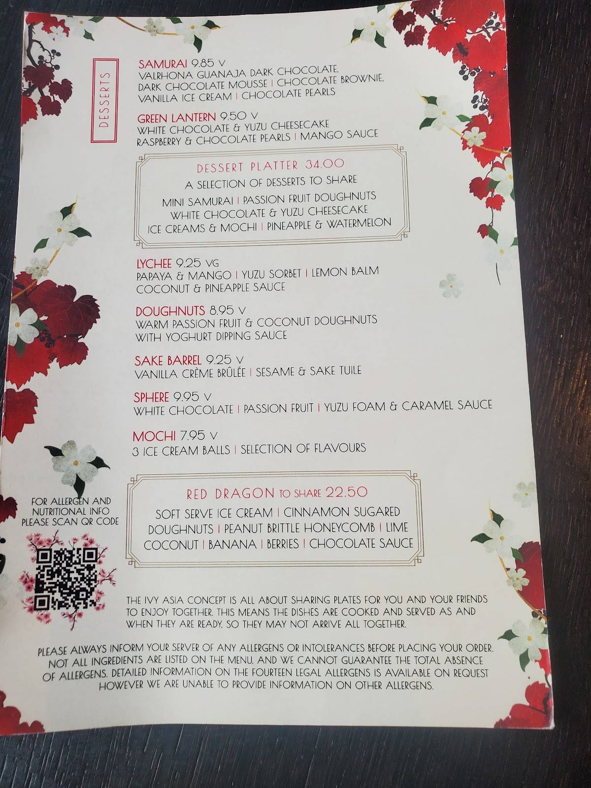 Menu at The Ivy Asia St Paul's restaurant, London