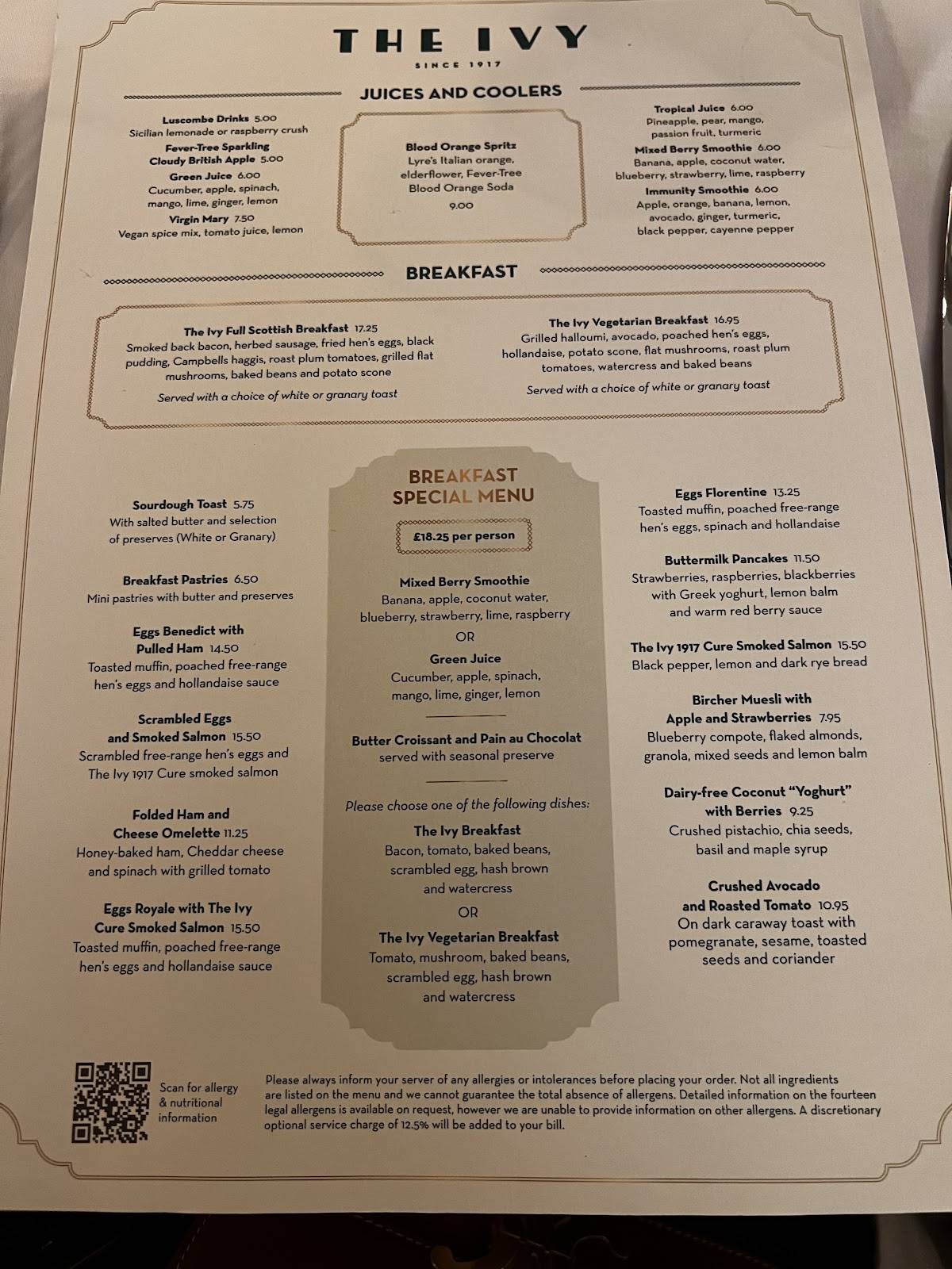 Menu at The Ivy Buchanan Street, Glasgow restaurant, Glasgow, 106 ...