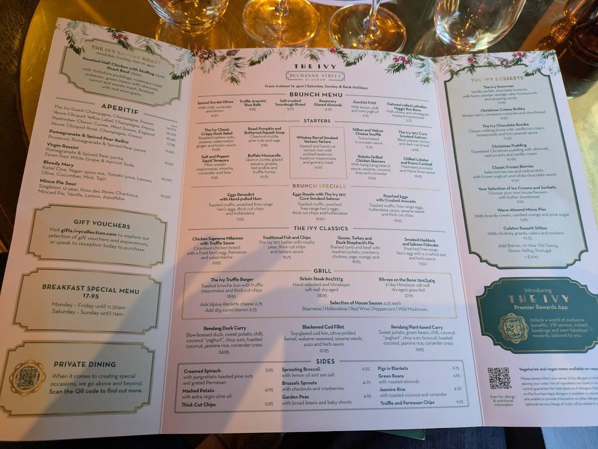 Menu at The Ivy Buchanan Street, Glasgow restaurant, Glasgow, 106 ...