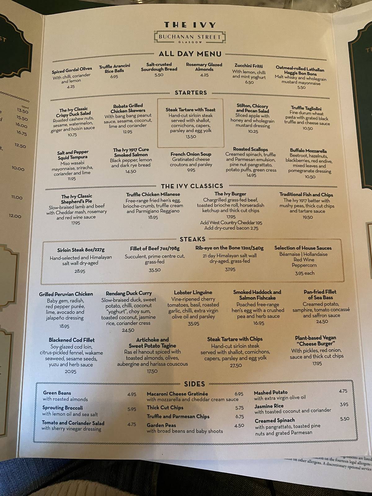 Menu at The Ivy Buchanan Street, Glasgow restaurant, Glasgow, 106 ...