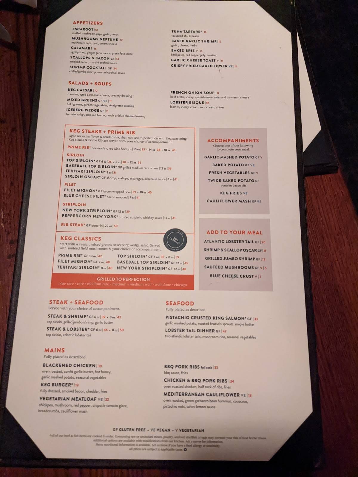 Menu for the keg store