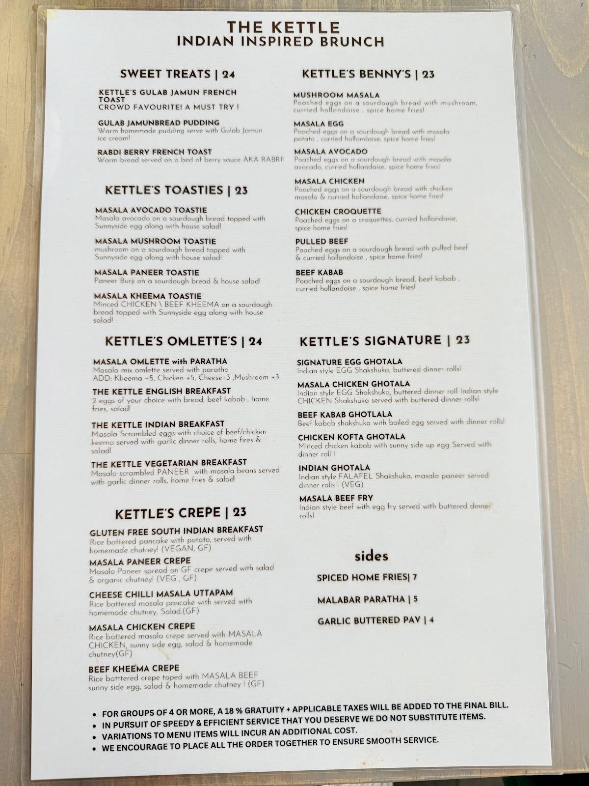 Menu au The Kettle Toronto restaurant, Toronto