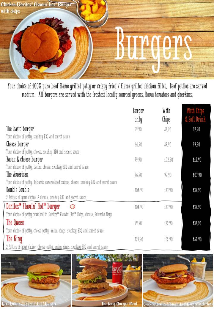 Menu at The King Club, King William's Town
