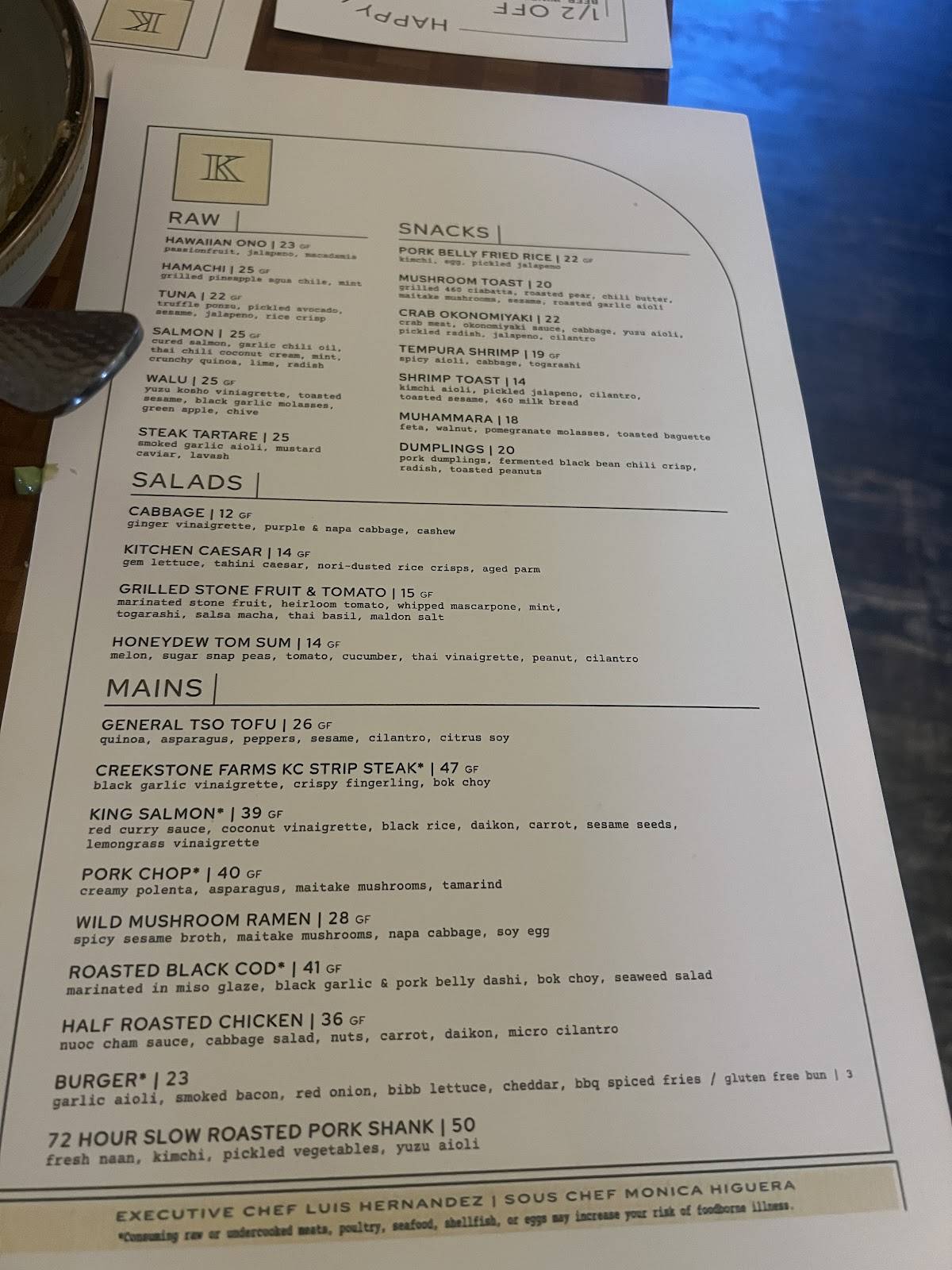 Menu at The Kitchen restaurant, Jackson