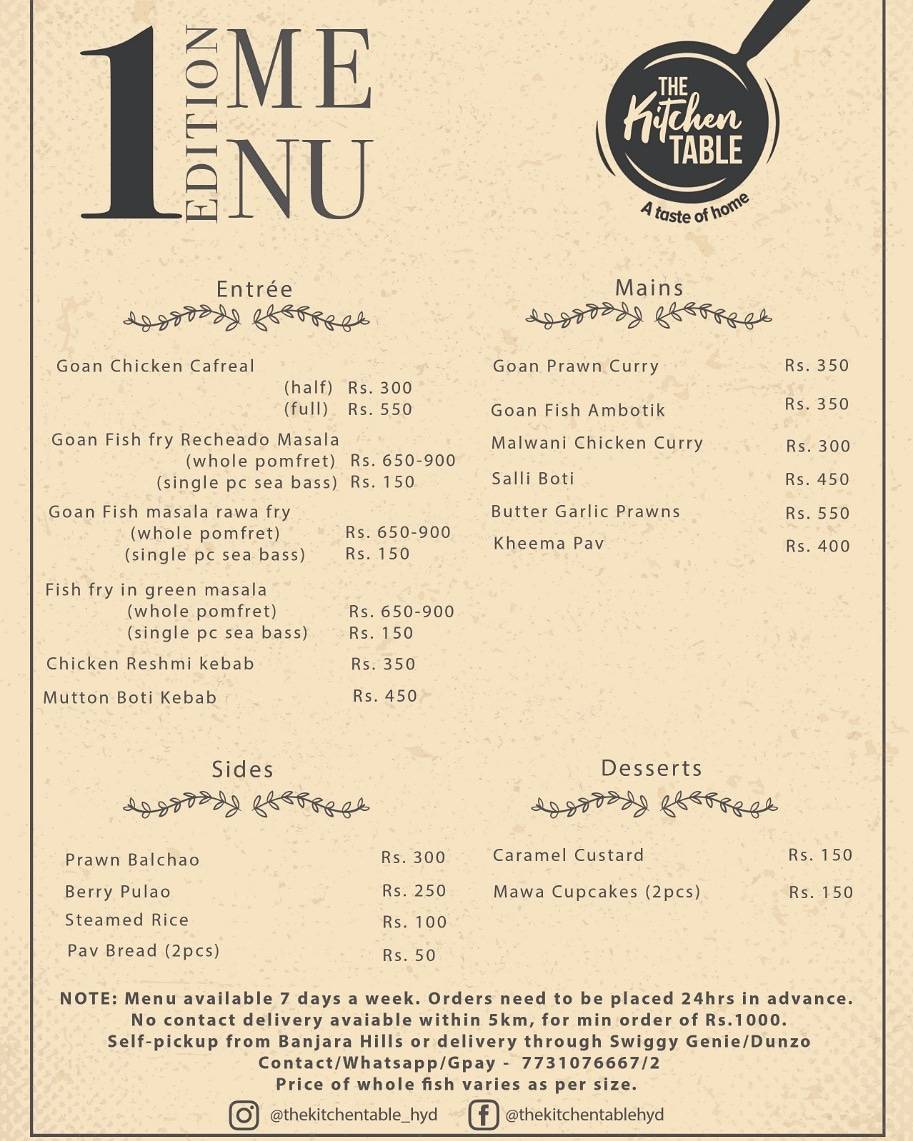 Menu at The Kitchen Table, Hyderabad