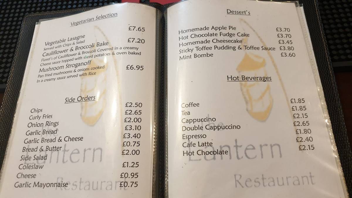 Menu at The Lantern restaurant, Denny
