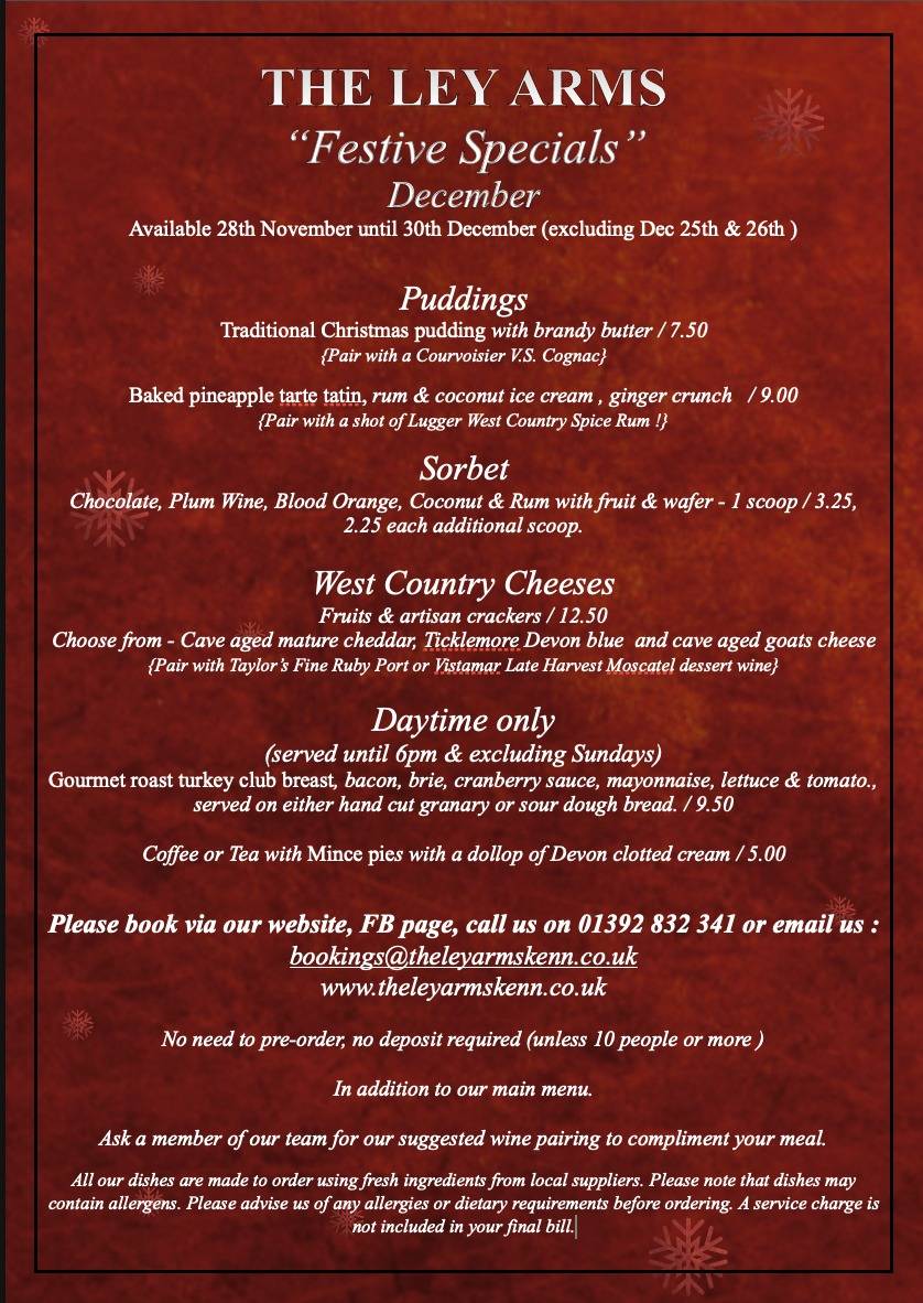 Menu at The Ley Arms pub & bar, Kenn