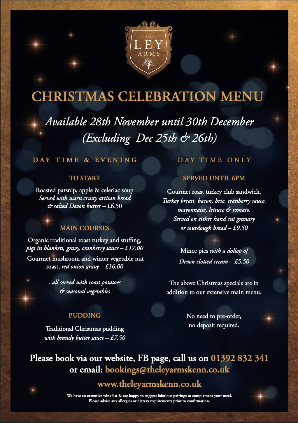 Menu at The Ley Arms pub & bar, Kenn