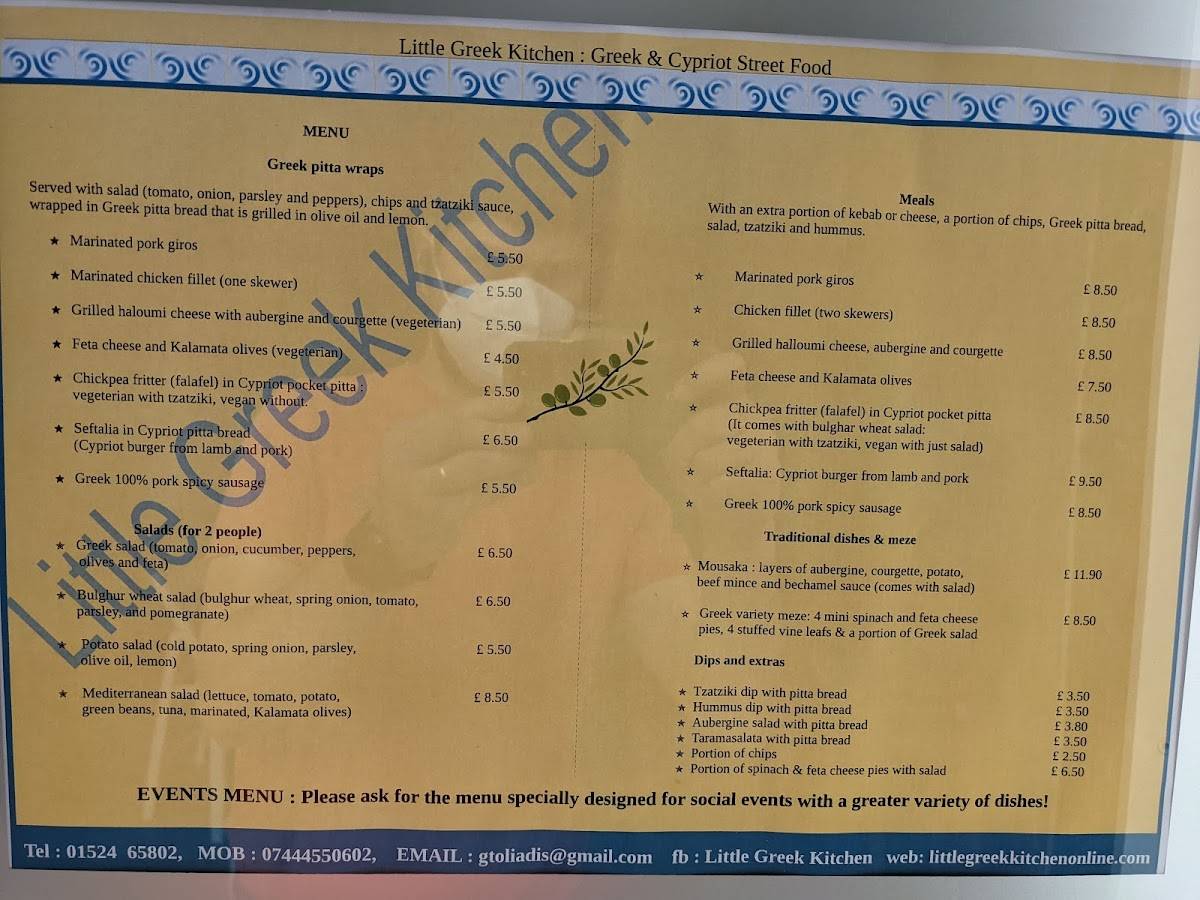 Menu at The Little Greek Kitchen restaurant, Lancaster