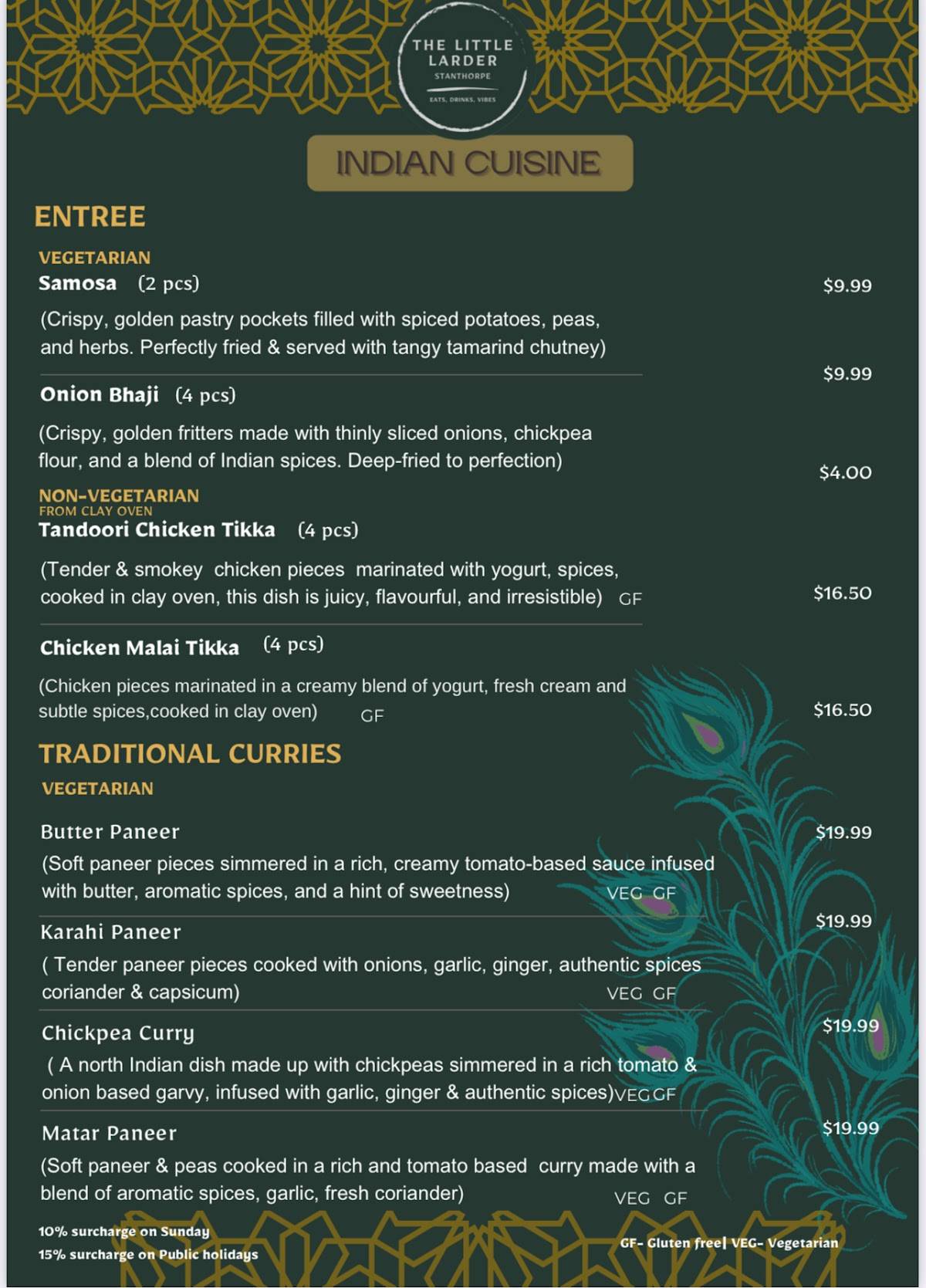 Menu at The Little Larder cafe, Stanthorpe