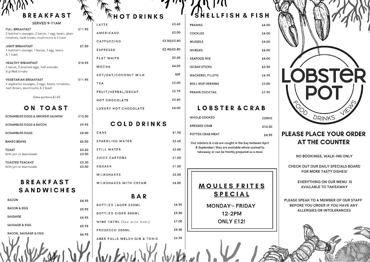 Menu at The Lobster Pot restaurant, Barmouth
