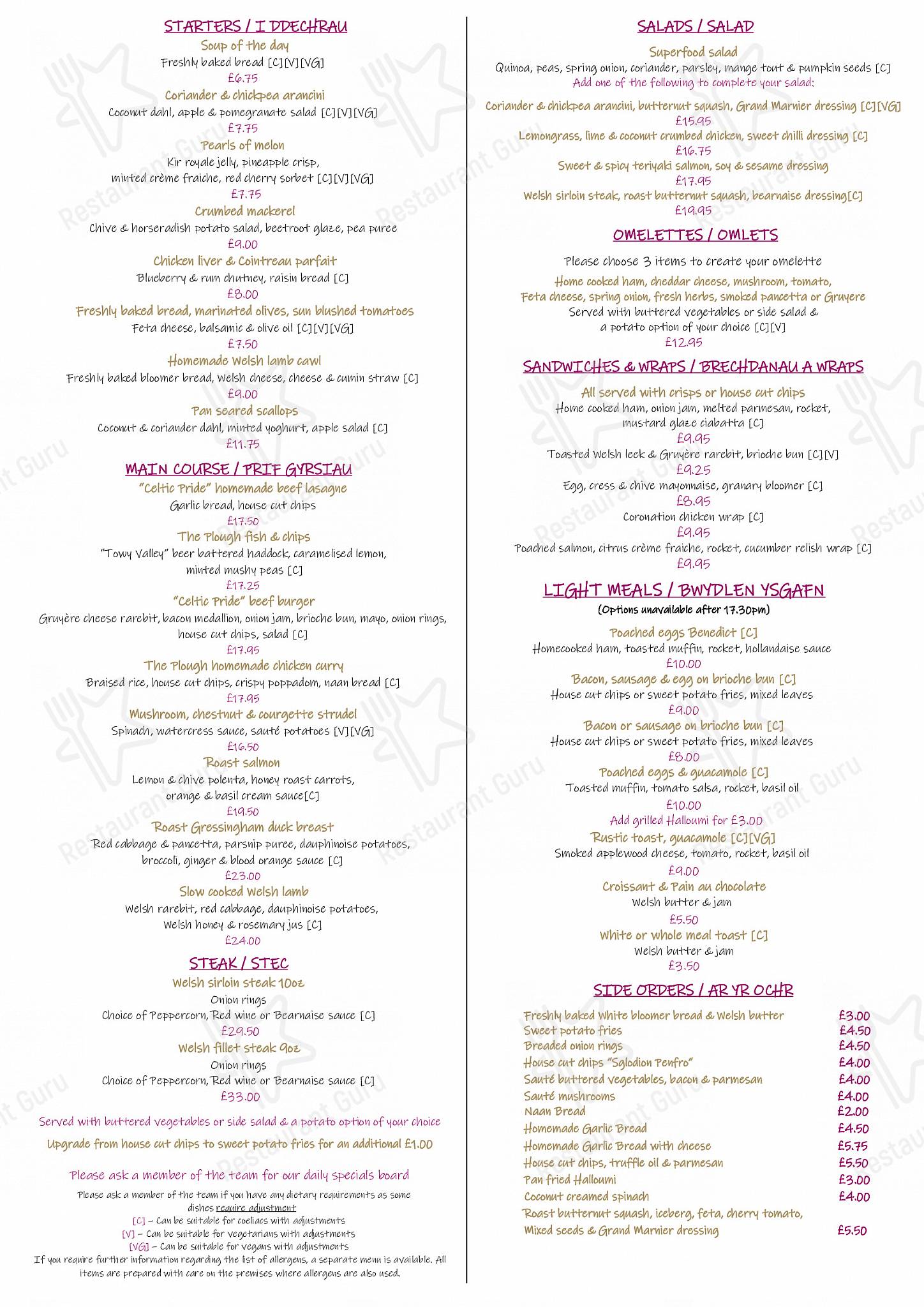 Menu at The Loft restaurant, Llandeilo