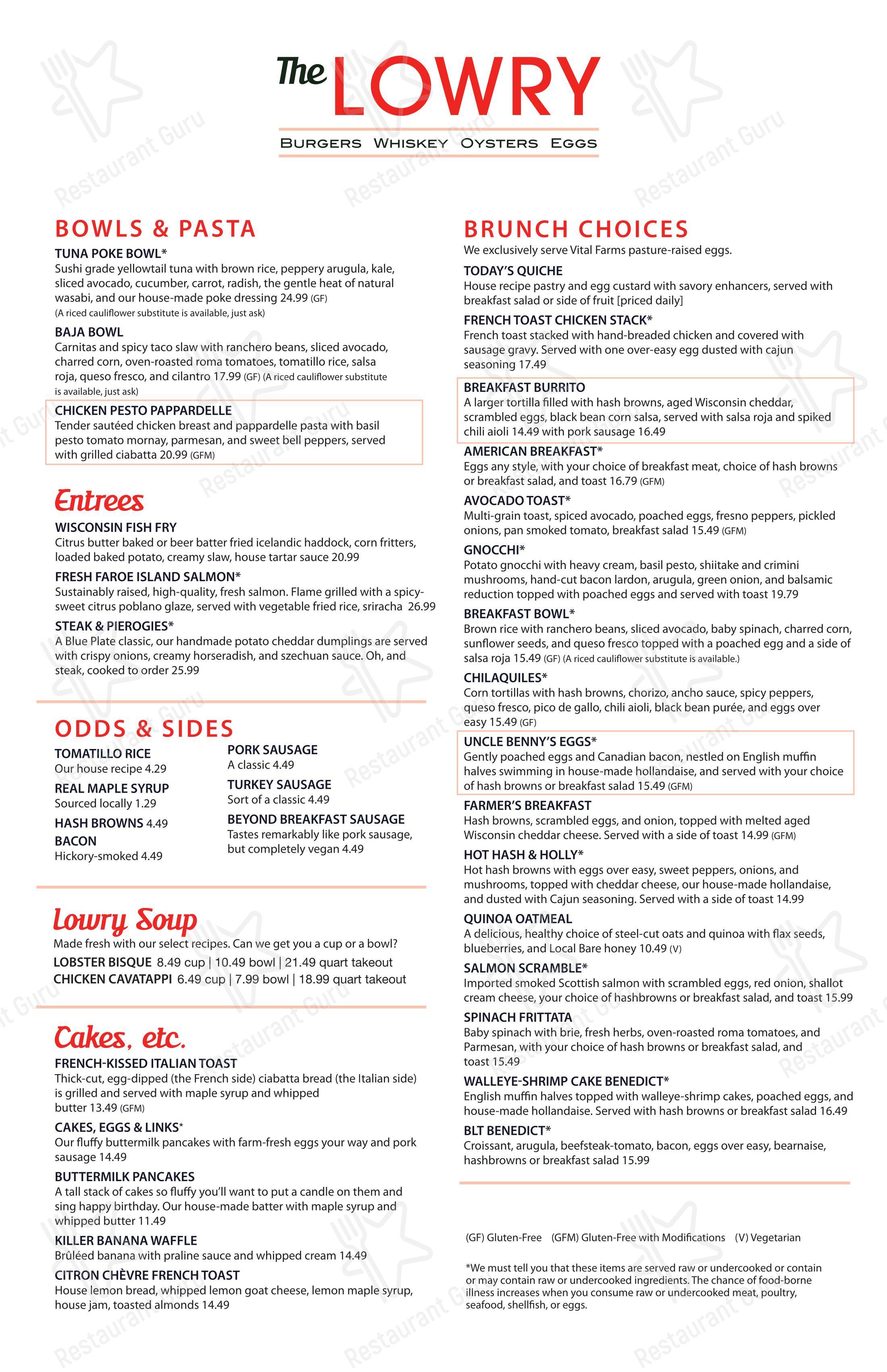 Menu at The Lowry pub & bar, Minneapolis