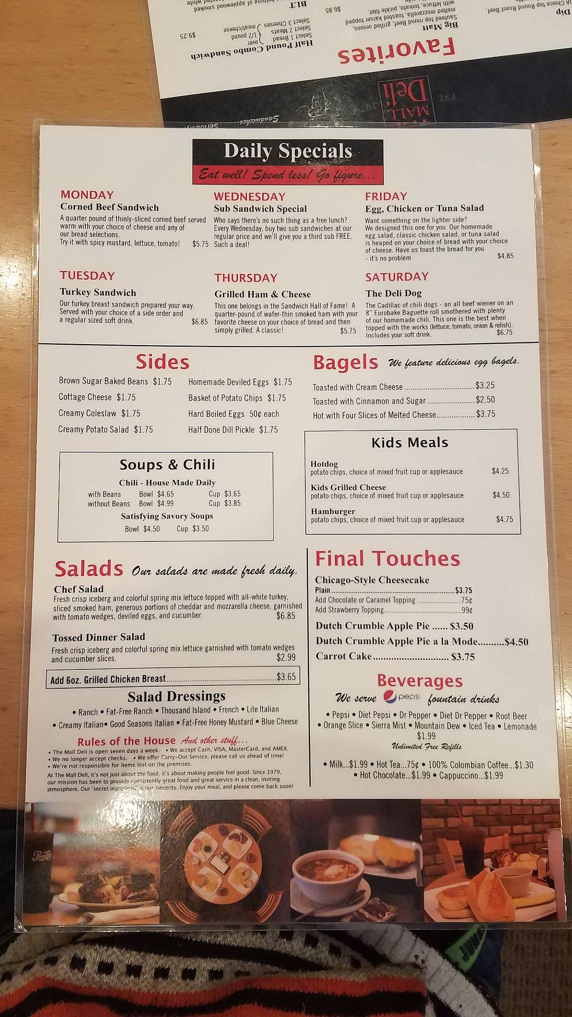 Menu at The Mall Deli restaurant, Pittsburg