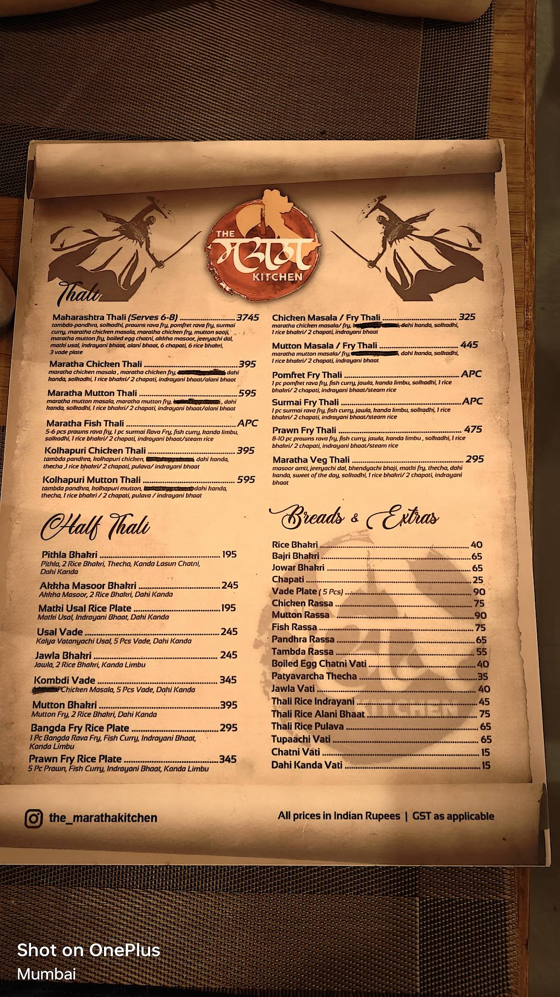 Menu at The Maratha Kitchen, Mumbai, CST no. 495