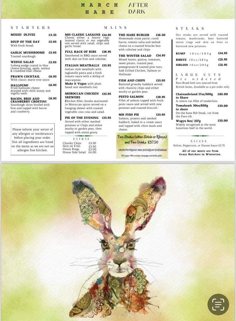 Menu at The March Hare cafe, Market Rasen