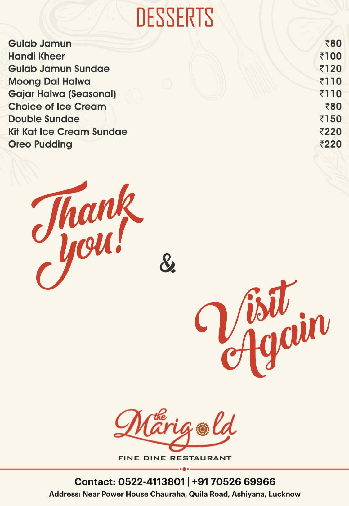 Menu at The Marigold- Fine Dine Restaurant, Lucknow, QWQ6+99W