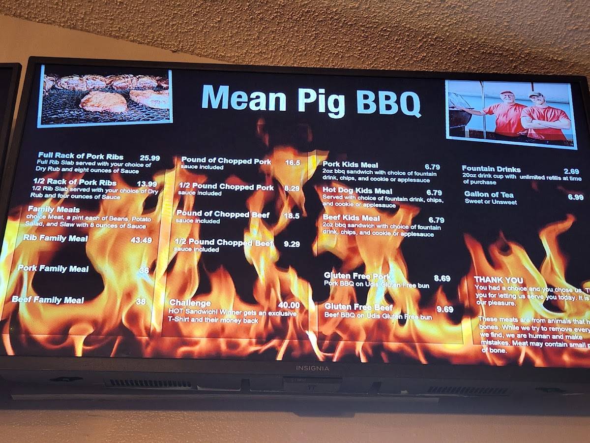 Menu at The Mean Pig BBQ, Cabot, Bill Foster Memorial Hwy W