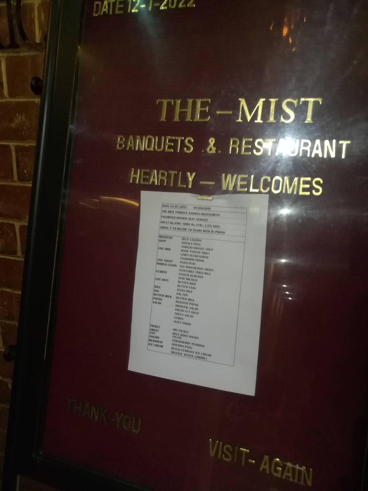 Menu at The Mist, Ahmedabad