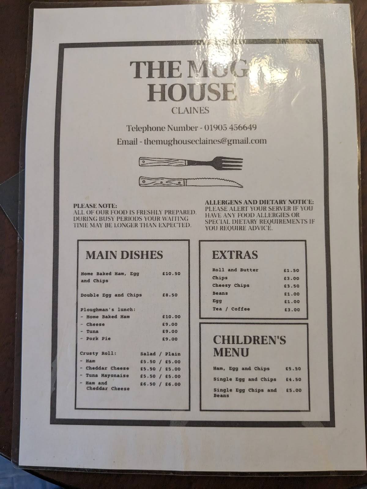 Menu at The Mug House pub & bar, Worcester