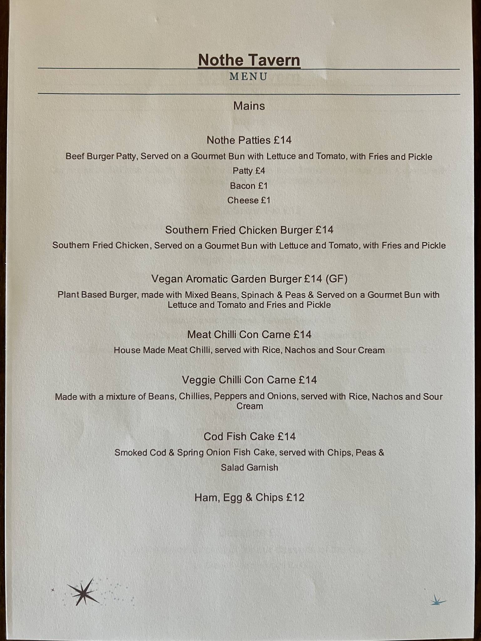 Menu at Nothe Tavern pub & bar, Weymouth
