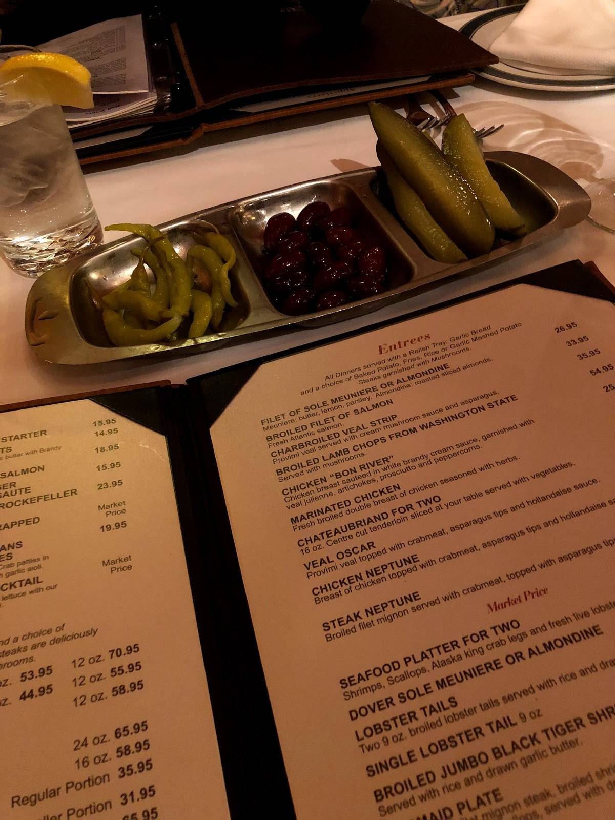 Menu at The Octagon steakhouse, Richmond Hill, Yonge St